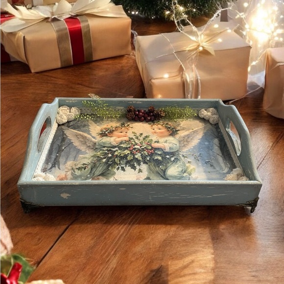 Holiday | Vintage Christmas Cherubs Table Tray | Poshmark